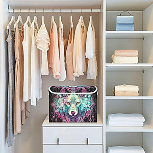 ZRWLUCKY Nature Astrology Wolf Storage Organizer Box with Lids and Handle Sturdy Foldable Storage Container Bin for Playroom, Office, Kids, Nursery