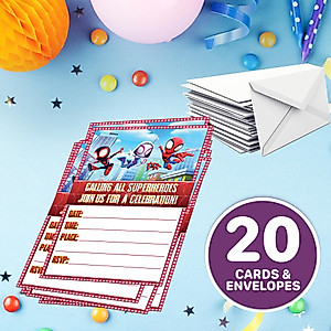 Set of 20 Spidey -Themed Happy Birthday Invitation Cards & Envelopes - Lightweight (240g), Postcard Style Invites for the Perfect Party Pack
