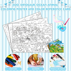 Set of 3 Jumbo Giant Coloring Poster, 45 x 32 Inch Large Table Wall Sheets with Zoo Animal, Ocean Creature, Dinosaur Theme Big Huge 16 Pages Fun Coloring Activities Kids Gift