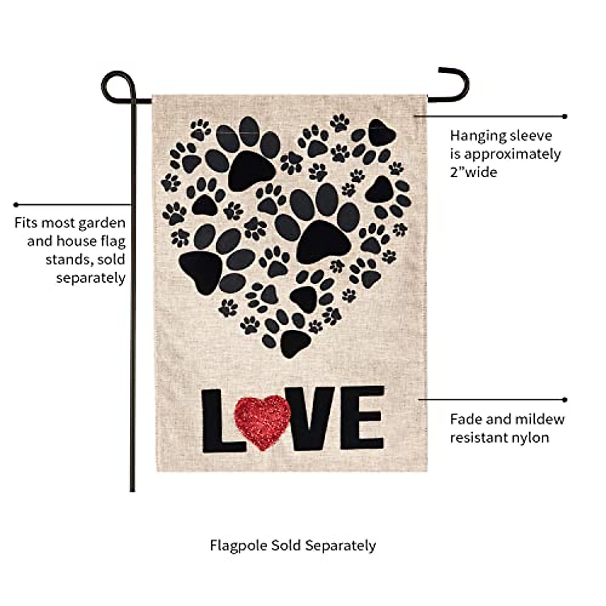 Evergreen Pet Lovers Paw Prints Heart Burlap Flag | 18 x 12.5 inches |Indoor Outdoor Weather Resistant | Double Sided | Valentine's Day or Pet Appreciation for Home House Garden Décor