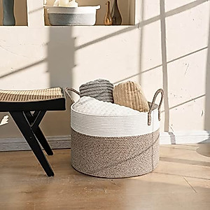 INDRESSME Cotton Rope Basket Extra Large Woven Basket for Blankets Toy Basket Baby Laundry Basket with Big Handles Rope Hamper Storage Bin for Organizer Toy Pillow Living Room, 21 D x 14 H Inches