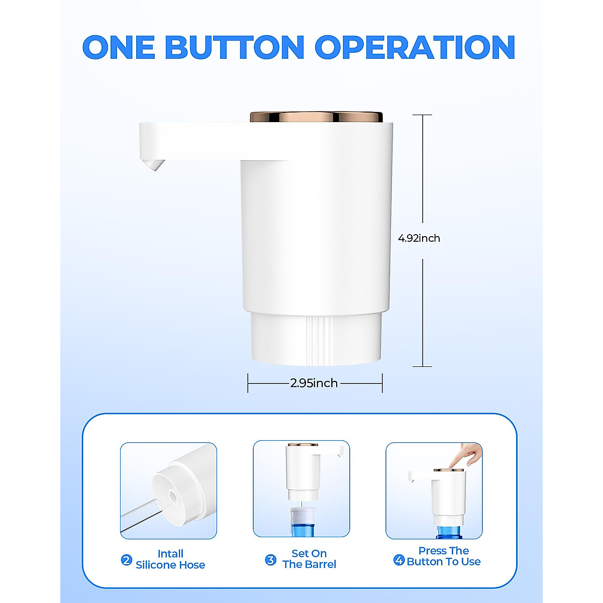 Water Bottle Pump, Portable Electric Water Dispenser Pump for 5 Gallon Bottles - USB Charging, Automatic Switch, Rechargeable Battery for Home Kitchen Room Camping