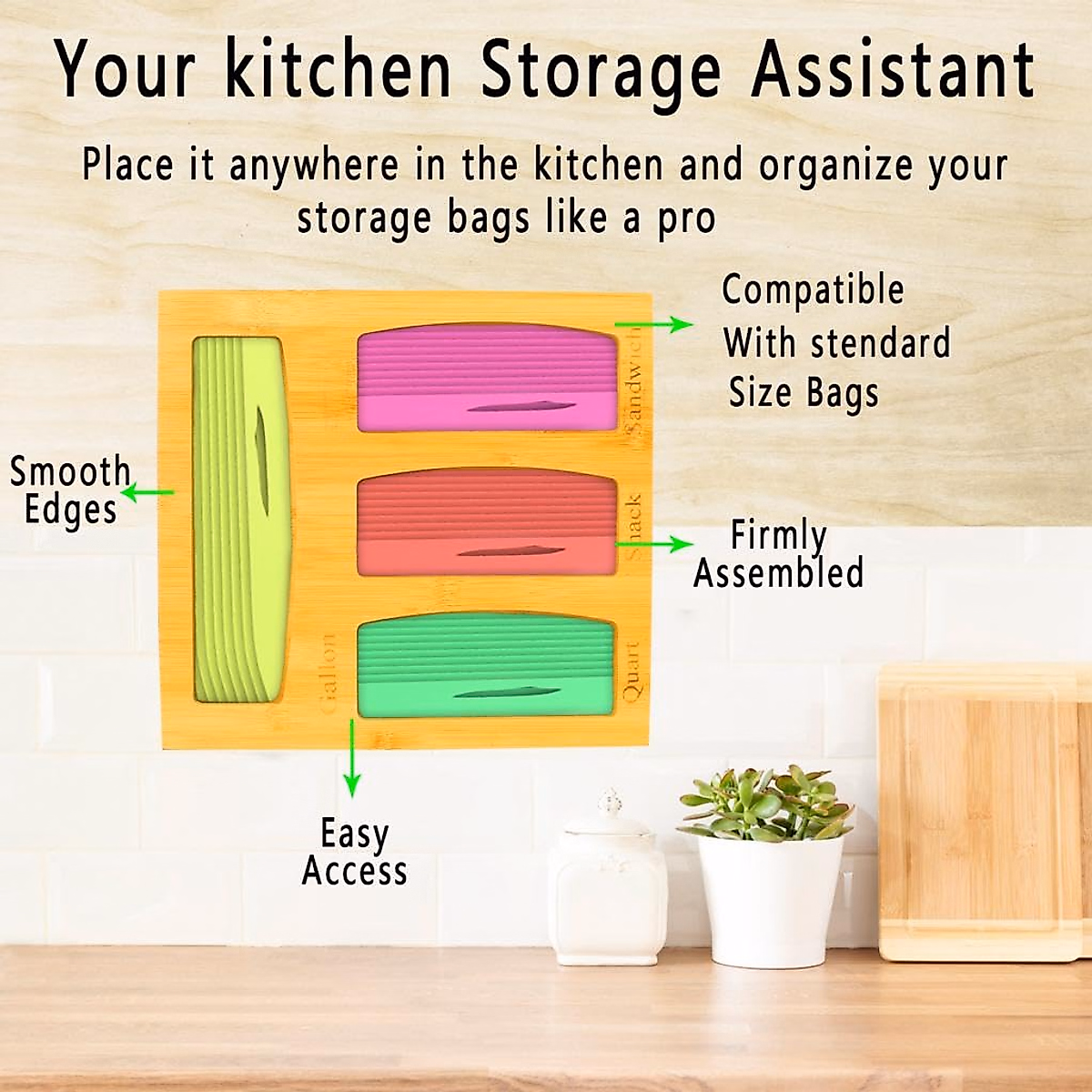 Ziplock Bag Storage Organizer for Kitchen Drawer, Food Storage Bags Organizer Baggie Organizer Holders Dispenser for Kitchen Drawer, Suitable for Gallon, Quart, Sandwich & Snack Bags