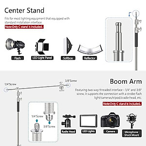 NEEWER Pro 100% Metal C Stand Light Stand with Wheels, Max. Height 10.8ft/330cm Adjustable Reflector Stand with 4ft/120cm Boom Arm & 3 Pulleys for Photo Studio Video Reflector, Monolight, etc