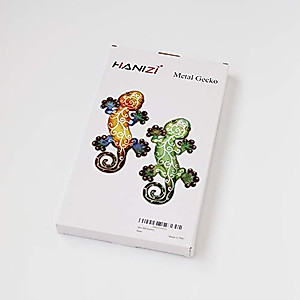 Hanizi 15'' Metal Gecko Wall Decoration, Wall Art Hanging for Bedroom Living Room Office Garden Indoor Outdoor, Set of 2