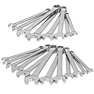 Max Torque 20-Piece Premium Metric and SAE Combination Wrench Set in Rack | Metric Size 8mm - 19mm, Inch Size 5/16” - 3/4” | Longer Wrench Body Design, Chrome Vanadium Steel, Unique V-Groove Open End
