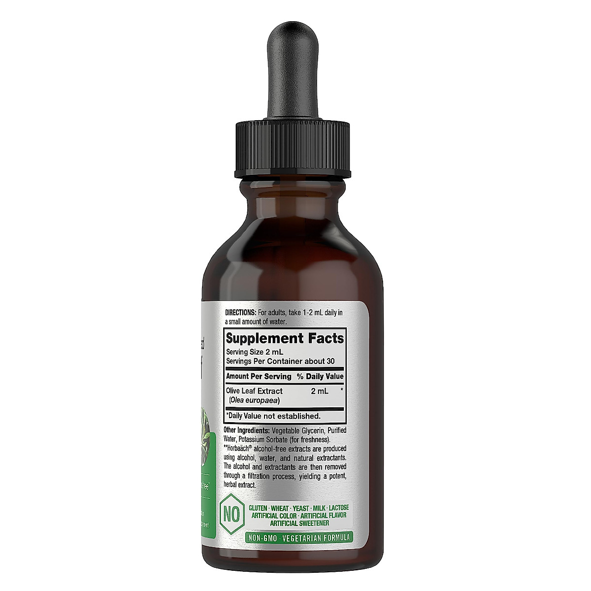 Horbäach Olive Leaf Extract Liquid | 2 fl oz | Vegetarian Drops | Alcohol Free, Non-GMO, Gluten Free Supplement
