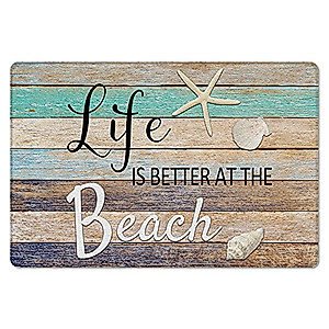 Anti Fatigue Mats for Kitchen Floor, Life is Better at the Beach Rustic Wooden Cushioned Waterproof Non-Slip Kitchen Mat and Rug, Comfort Standing Kitchen Mat for Home, Sink, Laundry, 24x36 Inches
