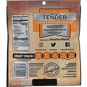 Jack Link’s Extra Tender Beef Jerky Steak Strips, Teriyaki, 2.85 oz – Flavorful Meat Snack, 9g of Protein and 80 Calories, Made with Premium Beef - Gluten Free and No Added MSG or Nitrates/Nitrites