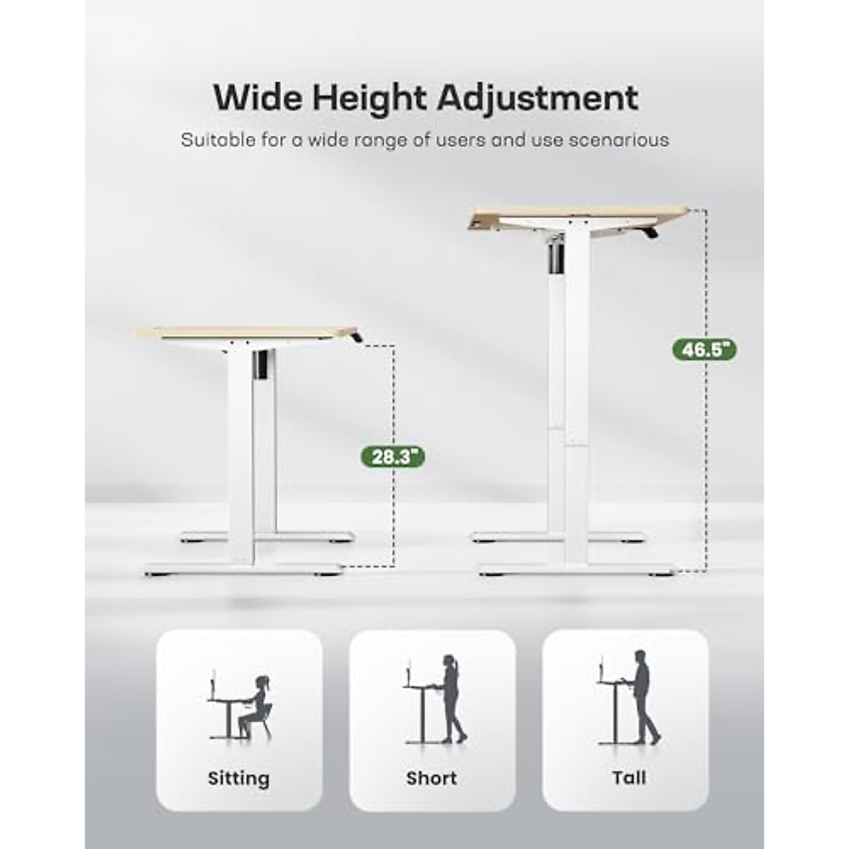 Marsail Electric Standing Desk, Adjustable Height Stand up Desk, 48 x 24 Inches Sit Stand Home Office Desk, Computer Desk, Maple