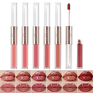 5 Colors Lip Stain Set, Long Lasting Waterproof Peel Off Lip Tint with Lip Oil and Empty Spray Bottle Kit, Transferproof Non-stick Cup Liquid Lipstick Matte Finish Lip Makeup for Women, 0.67 oz