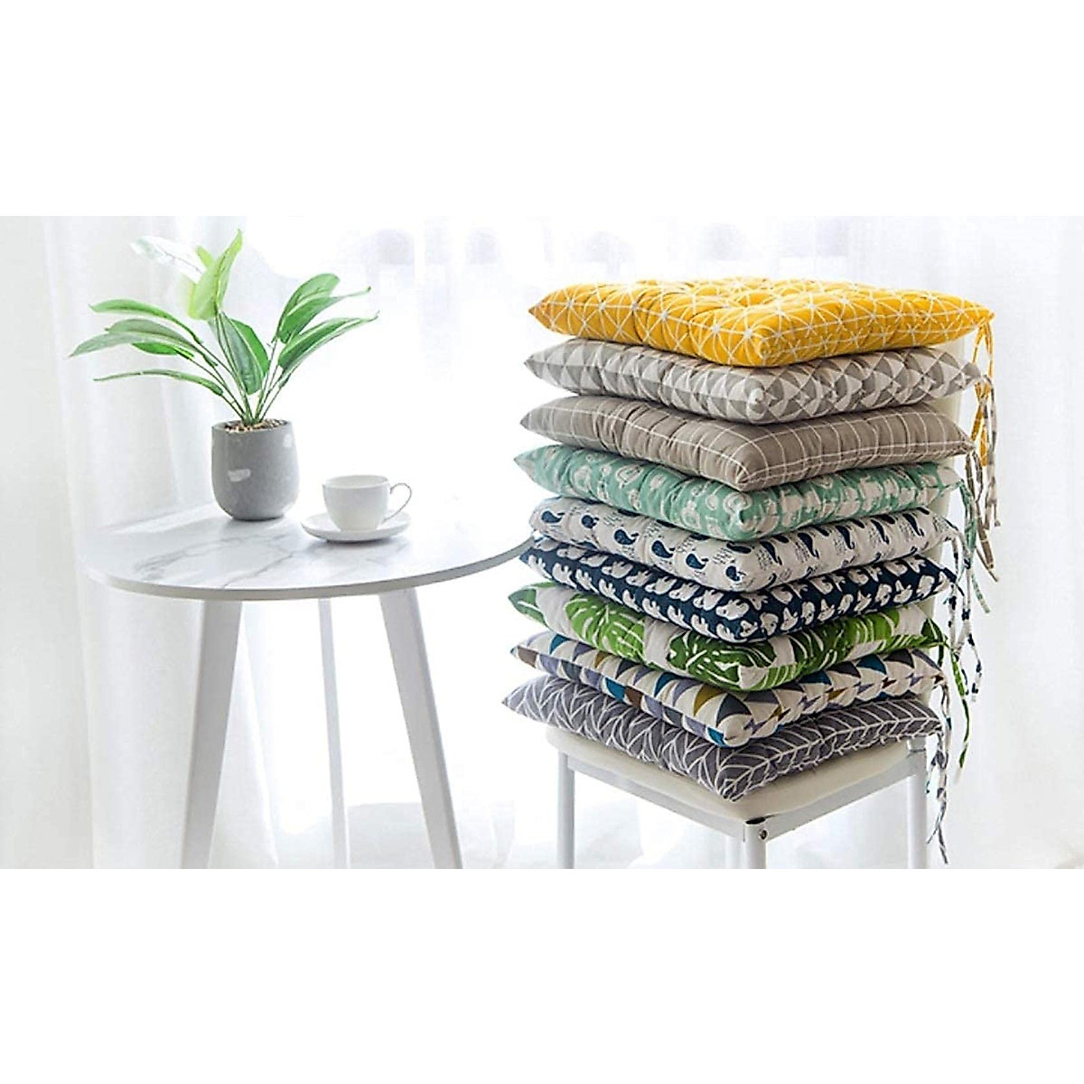 AKSTRN Set of 6 Dining Chair Seat Cover, Chair Pads Square Cotton Chair Cushion Thicken Soft 16 X 16 for Office, Desk Dining Living Room Chairs 15.7 x 15.7 x 3