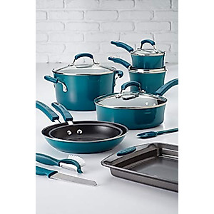 Rachael Ray Brights Nonstick Cookware Set / Pots and Pans Set - 14 Piece, Marine Blue