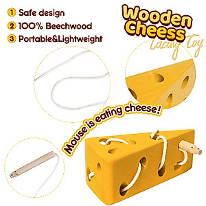 USATDD Wooden Lacing Cheese Fine Motor Skills Threading Toys, Airplane Car Travel Game Montessori Cognition Preschool Puzzle Gift for 3+ Years Old Toddlers Baby Kids