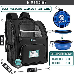 PetAmi Deluxe Pet Carrier Backpack for Small Cats and Dogs, Puppies | Ventilated Design, Two-Sided Entry, Safety Features and Cushion Back Support | for Travel, Hiking, Outdoor Use (Black)