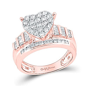 10kt Rose Gold Baguette Diamond Heart Bridal Wedding Engagement Ring 1 Cttw