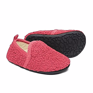 JPGLOV Toddler Kids Lightweight House Slippers Artificial Woolen Athletic Socks with Indoor Outdoor Rose Pink 8.5-9Toddler