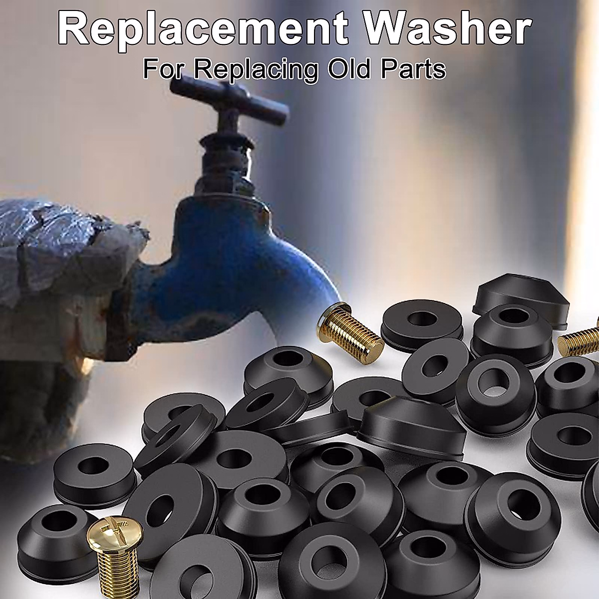 58-Pack Faucet Washer Assortment Kit Rubber Faucet Washers Flat and Beveled Faucet Washers Repair Kit with Brass Bibb Screws for Repairing Faucet Leak