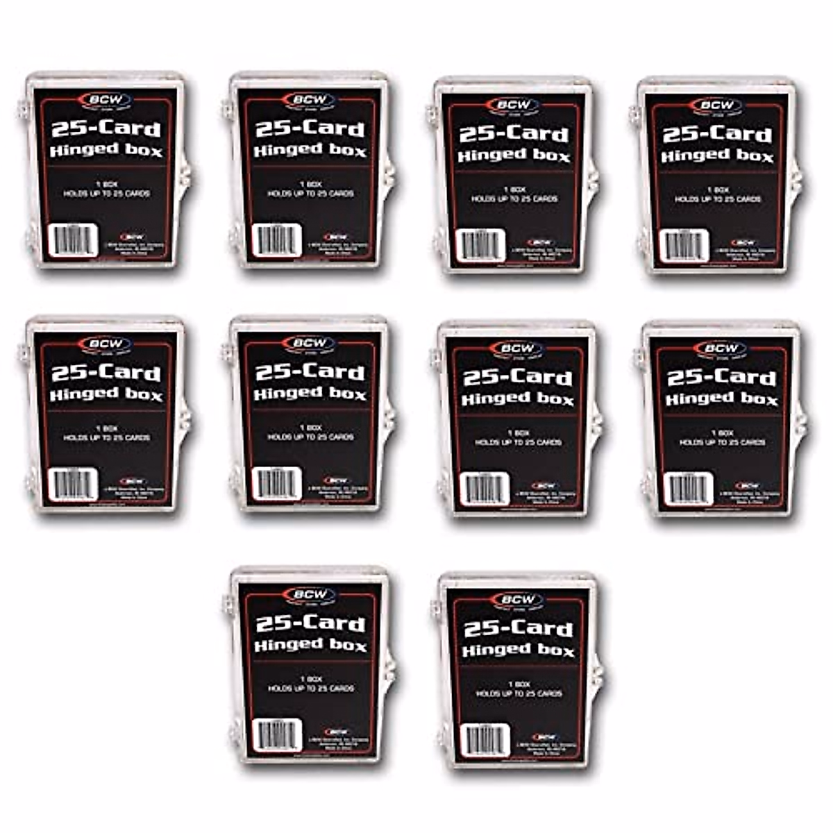 BCW Hinged Trading Card Box - 25 Count (Pack of 10) | Clear Plastic Card Storage Box with Snap Lock for Baseball, Pokemon, MTG & Business Cards | Durable Plastic Card Case for Display & Protection