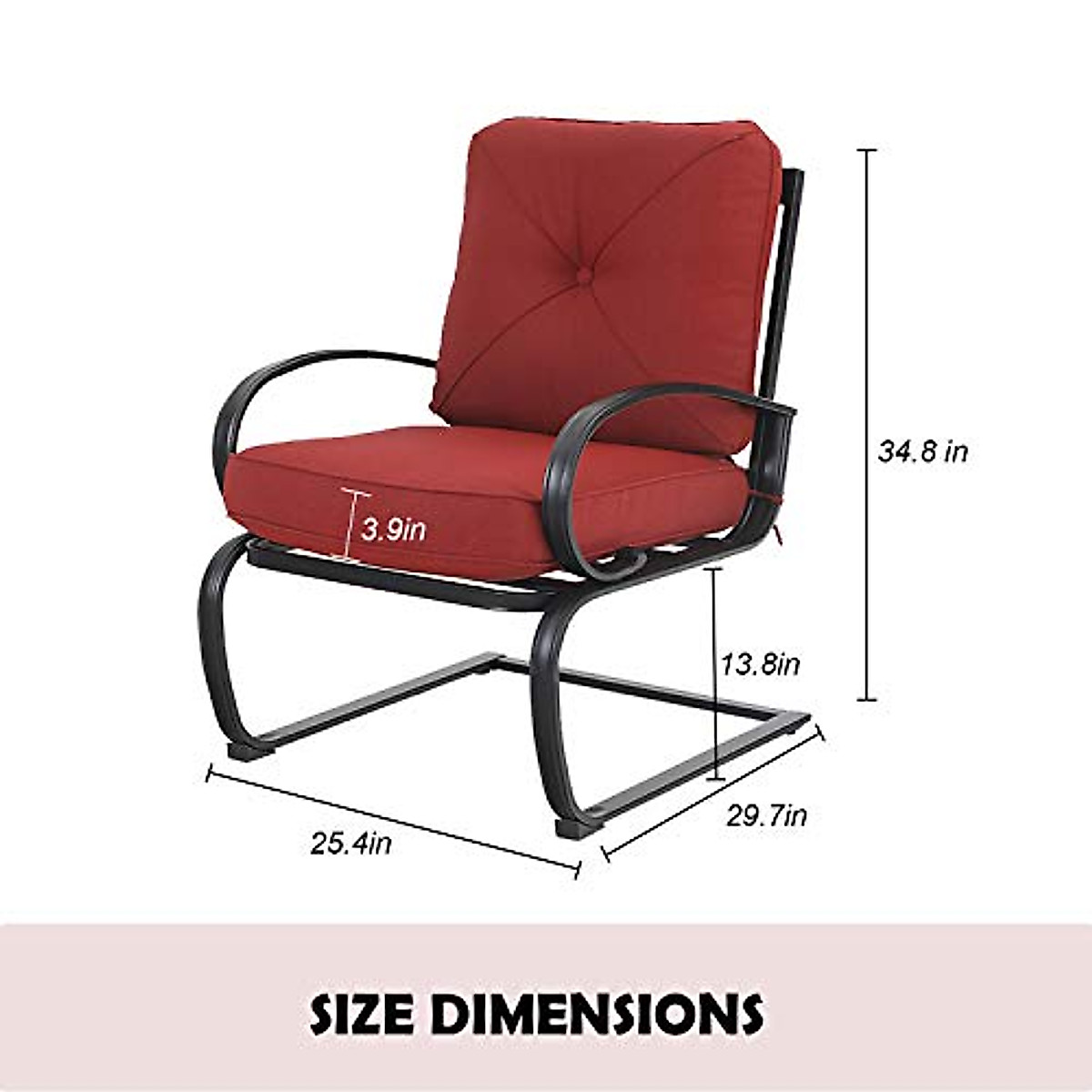 MFSTUDIO 2PCS Patio Bistro Dining Spring Motion Chairs Outdoor Furniture for Backyard, Garden with Removable Cushion Seat, Metal Frame, Burgundy