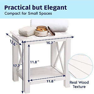 Shower Bench Waterproof - Bathroom Stool with Storage Shelf - Wood Style Bathroom Bench - Small Shower Stool for Shaving Legs - Non-Slip Adjustable Feet - Shower Seat Doubles as a Corner Shower Stool