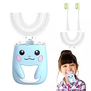 Kids Electric Toothbrush, U Shaped Ultrasonic Automatic Tooth Brush,Toothbrush with 2 Brush Heads,Six Cleaning Modes,IPX7 Waterproof,Cartoon Modeling Design for Toddler Children, Age 2-7 Blue¡­