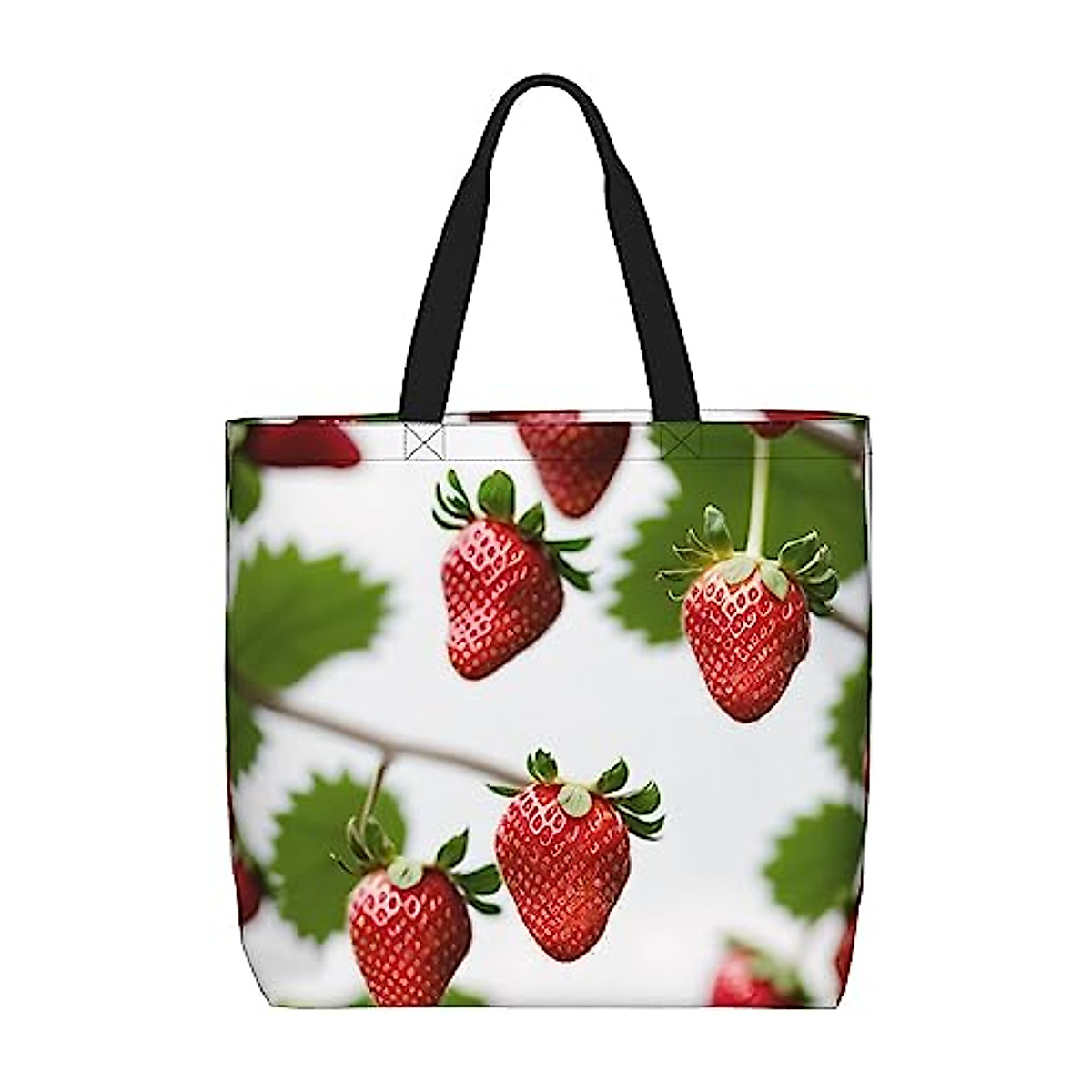 Adasomu Strawberry Printed Shoulder Bag, Reusable Tote Bag With Interior Pocket For Shopping, Work, Beach, Gift