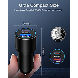 12 Volt USB Outlet, 30w+18w Dual Port USB C Car Charger, Super Fast Charging Cigarette Lighter Adapter Usbc Cargador Carro Auto Plug Phone Car Charger for Android Samsung Galaxy, Google, Apple iPhone