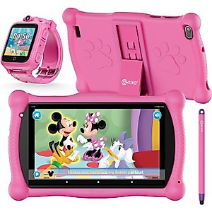 Contixo Kids Tablet, V10 7 Inch Tablet for Kids and Smart Watch Bundle, 2GB 32 GB Toddler Tablet with Bluetooth, with Smart Watch That Touch Screen, Camera, Video and Audio Recording (Pink)