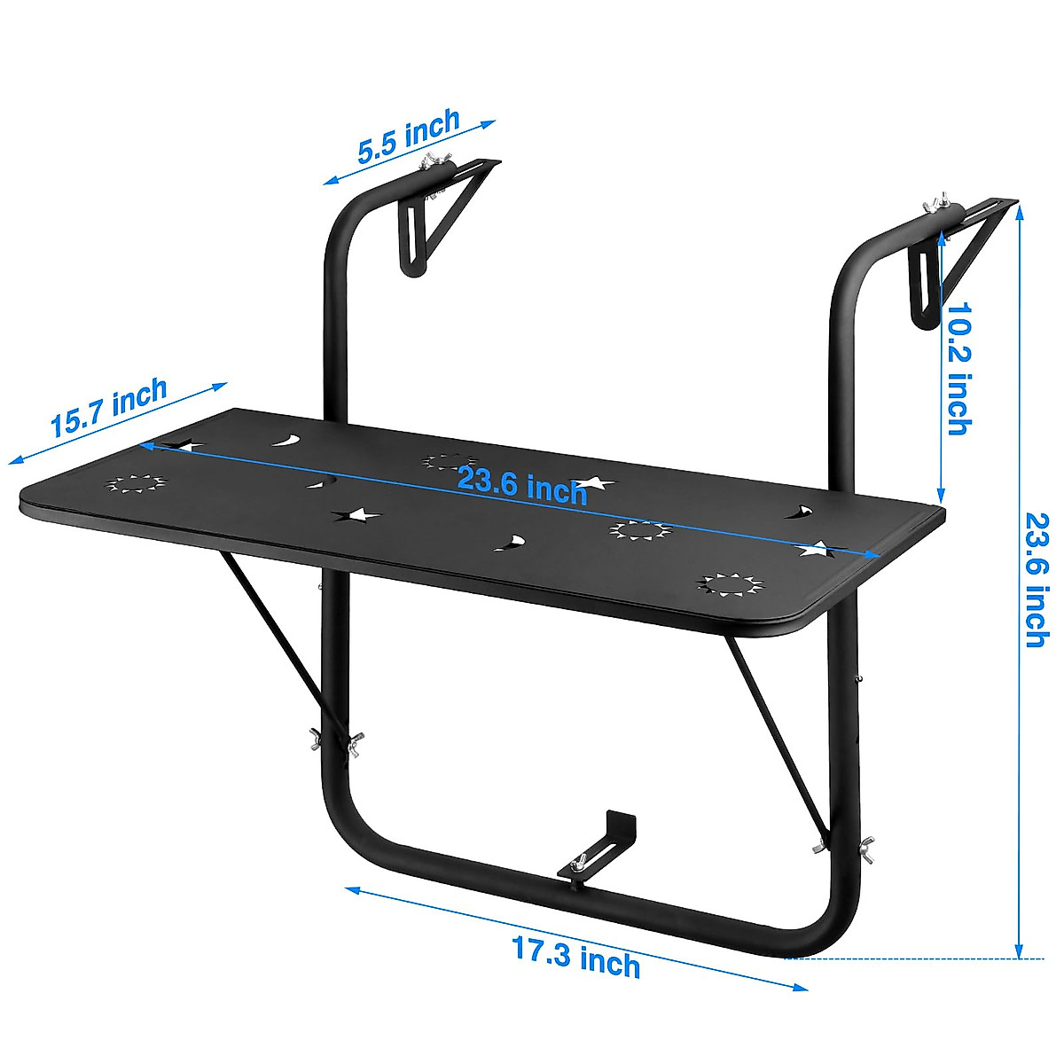 modsden Outdoor Folding Balcony Bar Table for Railing, Adjustable Balcony Railing Table for Baluster Garden Deck,Balcony Table Black