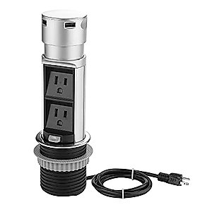 Link 2 Home Space Saver Pop Up Outlet Station with USB, 2 Power Outlets 15A, 2 USB Ports 2.4A Fast Charge Splash Resistant, Stainless-Steel Finish, for Kitchen Island, Office Table and Workshop