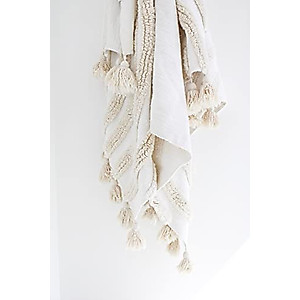 CASA BOHO Throw Blanket Boho Rainbow Throw Blanket Cozy Throw Blanket for Bed Pom Pom Blanket for Bed Cozy Blanket Throw Blankets for Bed Throw Blanket for Couch Neutral Rainbow Decor Cream 48x64
