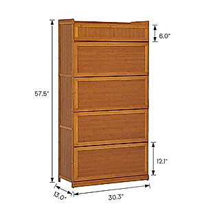 MoNiBloom Bamboo 9-Tier Shoe Organizer Modern Cabinet with Pull-Down Door 36-Pair Heels Boots Freestanding, Entryway, Brown