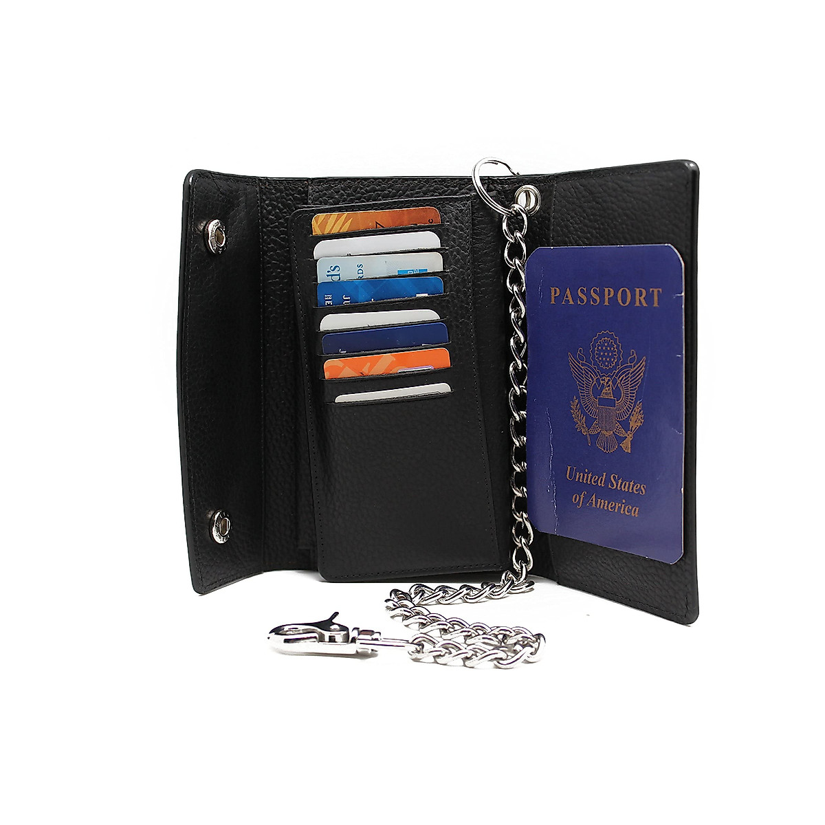 Juzar Tapal Collection Bifold Leather Wallet for Men with ID Window and Zipper Pocket, RFID Blocking, Thick and Durable Credit Card Holder (J277LCB-Long Chain Wallet)