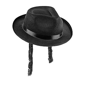Dress Up America Jewish Rabbi Hat for Adults - Black Costume Fedora with Side Locks - One Size Fits Most