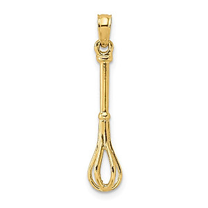 Solid 14k Yellow Gold 3-D and Whisk Charm Pendant - 21mm x 4mm
