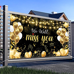 Avezano We Will Miss You Banner Black Gold We Will Miss You Decorations for Farewell Retirement Party Going Away, Graduation, Office, Friends Goodbye Party Decorations Banner 70.8x43.3inch