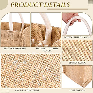 Cunno 12 Pcs Burlap Tote Bags Mini Jute Reusable Bag with Handles Small Blank Canvas Gift Bag Water Proof for Wedding Beach DIY 9.06x5.12x6.3inch(Classic Style)