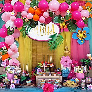 105Pcs Pink Green Tropical Flamingo Balloon Garland Kit, Luau Balloon Party Decorations, DIY Hawaii Balloon Arch Garland with Palm Leaves,Plumeria for Birthday Party Wedding Bachelorette Baby Shower
