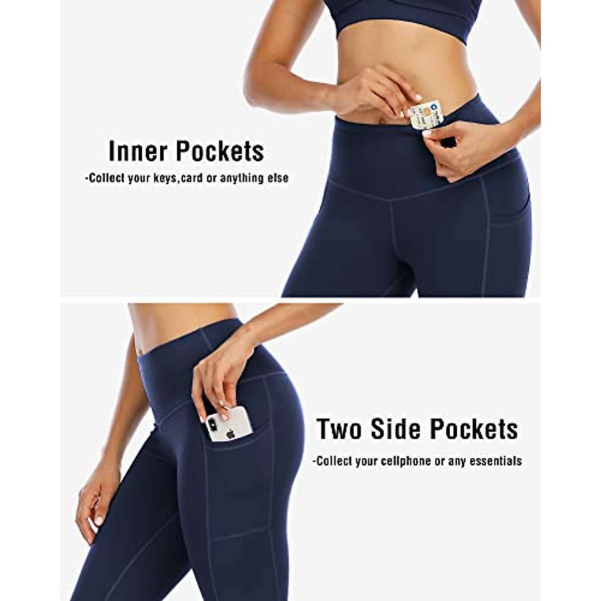 CHRLEISURE Leggings with Pockets for Women, High Waisted Tummy Control Workout Yoga Pants(Black,DGray,Navy,Wine,JLGreen, M)