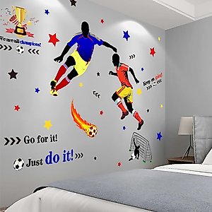 YXY LLC Soccer Football Wall Decals Stickers for Boys Room, Football Soccer Player Wall Stickers Decors for Boys Room Bedroom