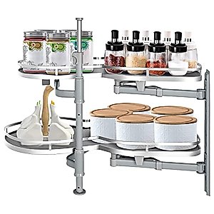 LIVOSA Magic Corner Kitchen Cabinet Pull Out Organizer with 2 Non-slip Tiers Swing Tray and Soft Close for 36" Cabinets, Right Handed Open, Grey