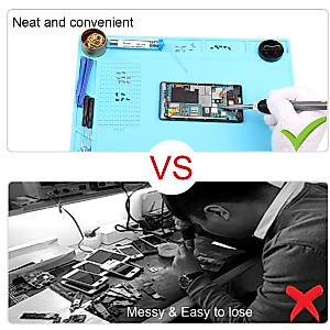 XOOL Heat Resistant Soldering Mat - Blue Magnetic Silicone Work Mat with Scale Ruler and Screw Position, Silicone Soldering Repair Mat for Soldering, Phone, Laptop, Tablet, Watch Repair(13.7''×9.76'')