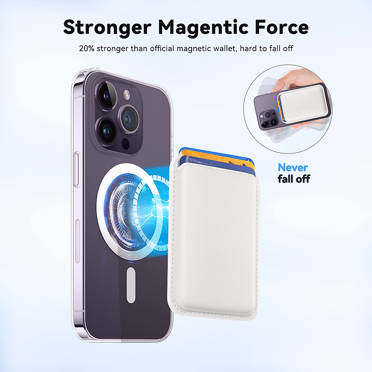 MARETU Magnetic Wallet Card Holder with Mag Safe, Leather Phone Wallet for iPhone 15 14 13 12 Pro/Pro Max/Plus/Mini, Magnetic Card Holder for Back of iPhone 15/14/13/12 Series, White