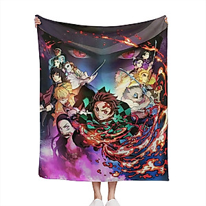 MaeGan Anime Blanket Flannel Fleece Warm Soft Throw Blanket for Couch Sofa Bed Living Room for Adults Children Kids Demon Slayer Anime Blanket Boys and Girls' Blankets Flannel Bedding Sofa Living Room
