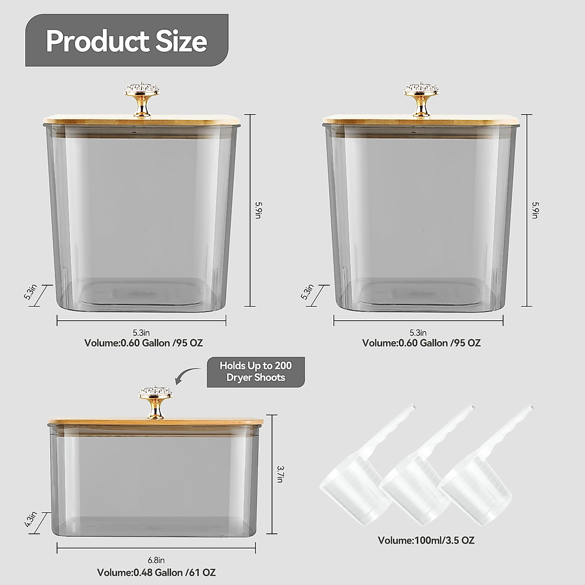 XMBecc 3 Pack Laundry Room Organization Storage Containers Laundry Pod Containers and Dryer Sheet Holder with Lids and Labels for Powder, Detergent, Scent Booster