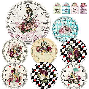 Alice and Wonderland Party Supplies 8 Pcs Cardboard Clocks for Mad Hatter Tea Party Decoration Diameter 8 inch Baby Shower Birthday Party Favors Not Real Clock