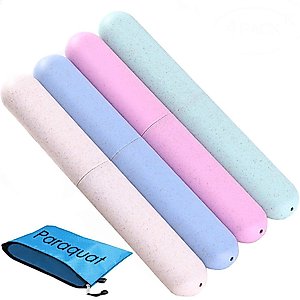 4Pcs Travel Toothbrush Holder - Wheat Straw Toothbrush Travel Case Portable Toothbrush Holders for Camping, Business Trip, Home - Toothbrush Case for Traveling Kit Toothbrush Holder Set