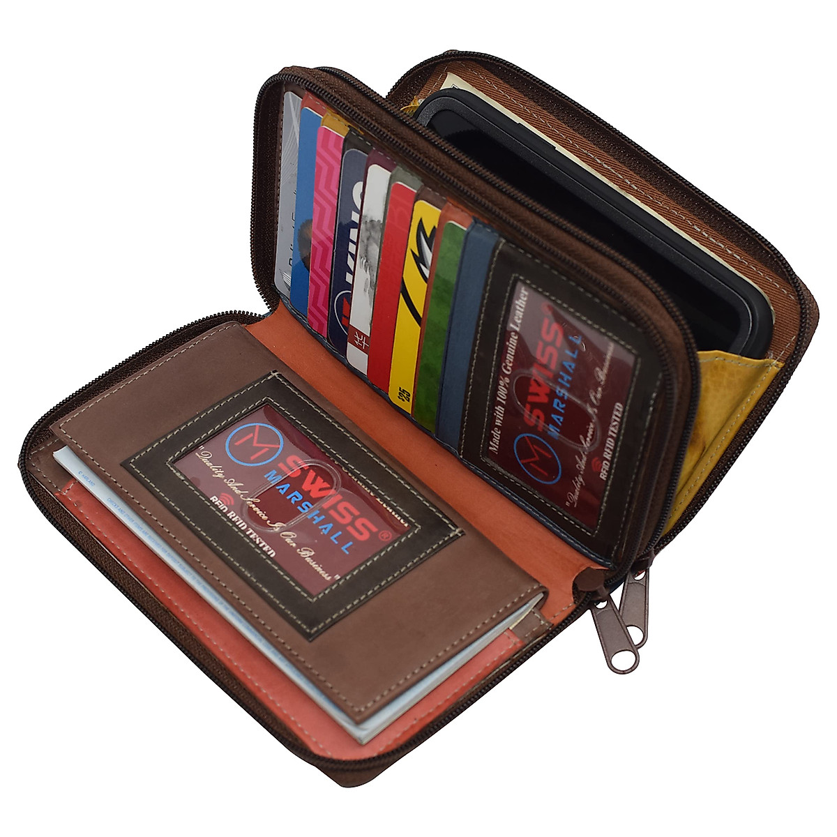 Swiss Marshall Women's RFID Blocking Double Zipper Smartphone Leather Wallet with Removable Checkbook Holder (Multicolor)