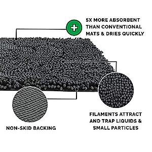 Furhaven XXL Runner Pet Door Mat Muddy Paws Absorbent Chenille Shammy Rug, Washable - Charcoal (Gray), Runner